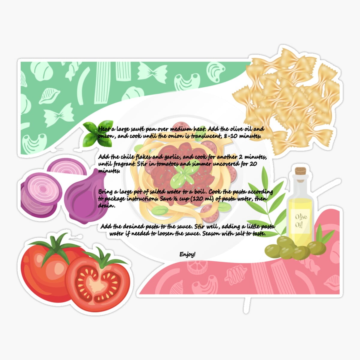 Maneki Italian Pasta With Tomato Recipe Sticker, Phone Decal Water ...