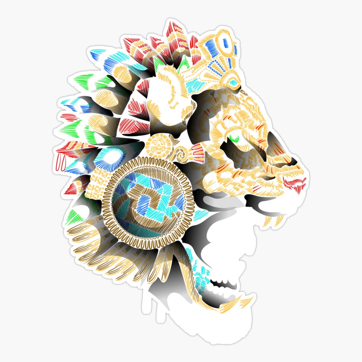 Maneki Jaguar Warrior Mexico Aztec O Sticker, Phone Decal Water Bottle ...