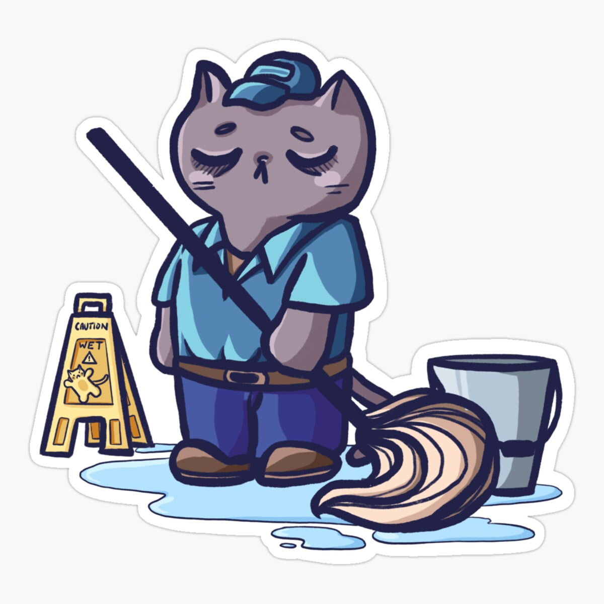 Maneki Janitor Cat Sticker, Phone Decal Water Bottle Stickers Car ...