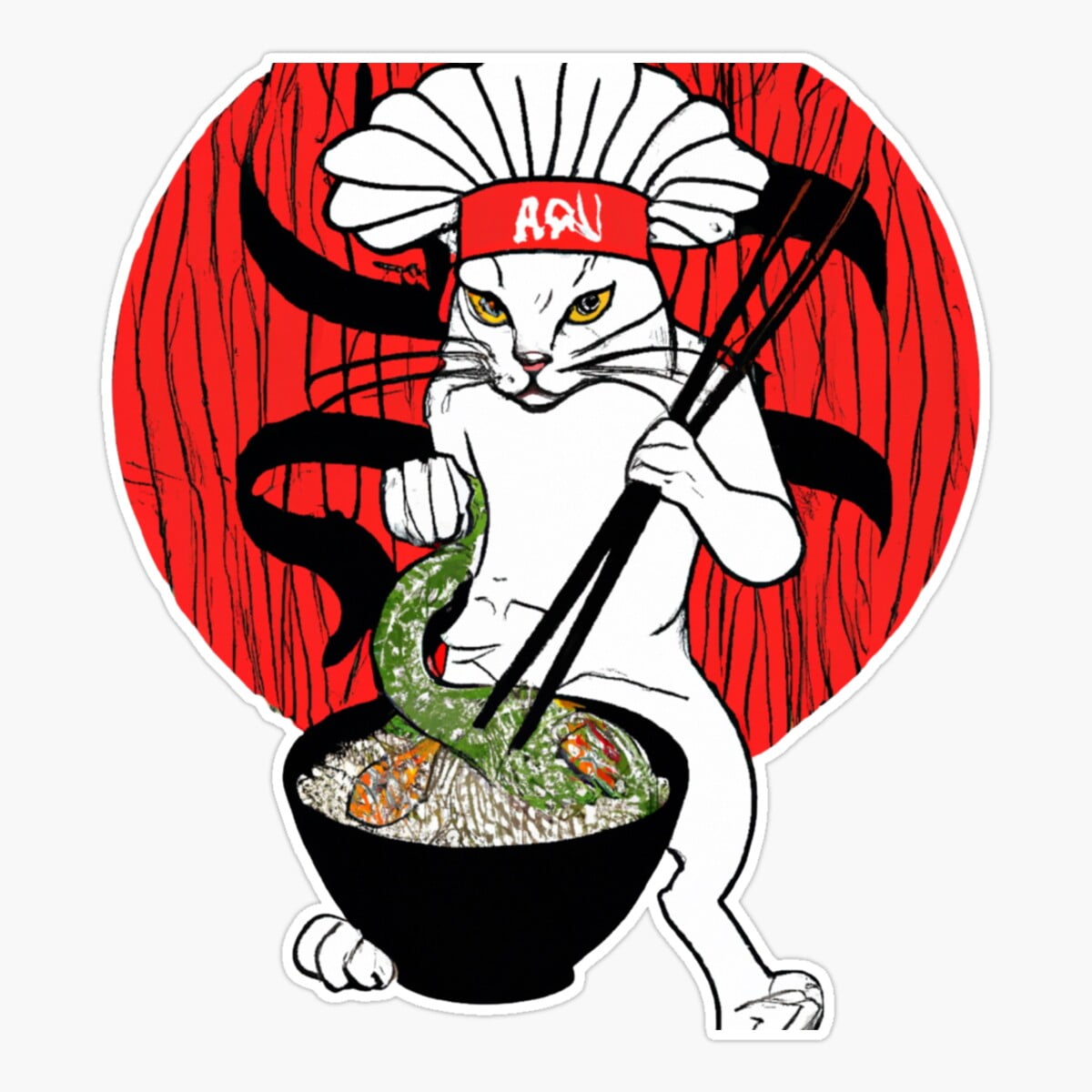 Maneki Japan Cat Cooking Ish And Noodles Sticker, Phone Decal Water ...