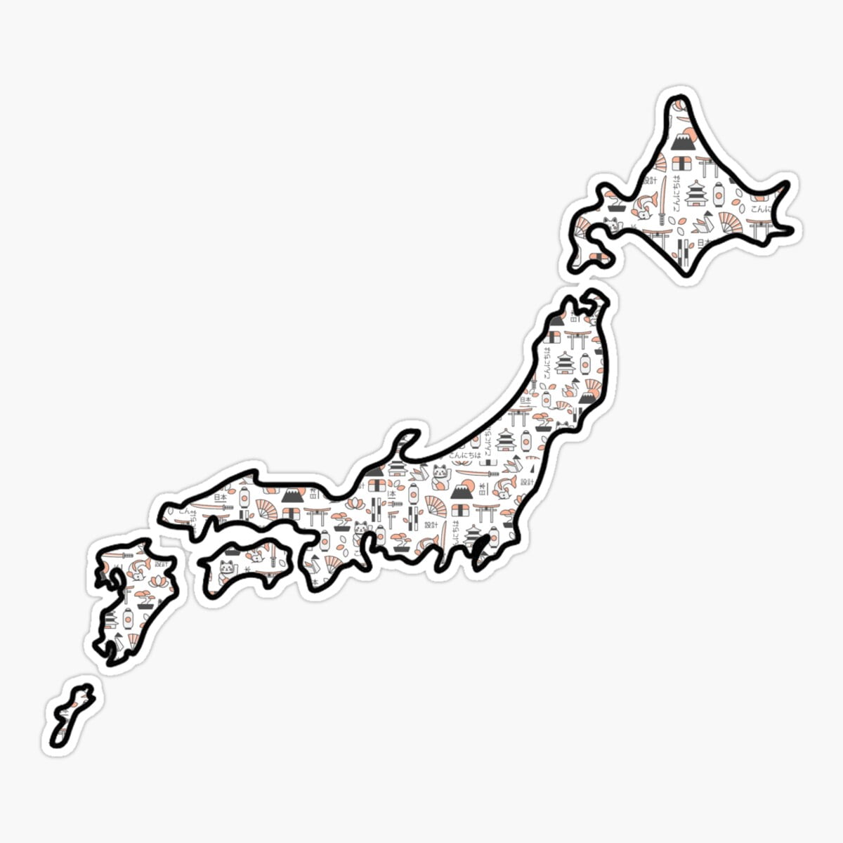 Maneki Japan Map Sticker, Phone Decal Water Bottle Stickers Car Decals ...