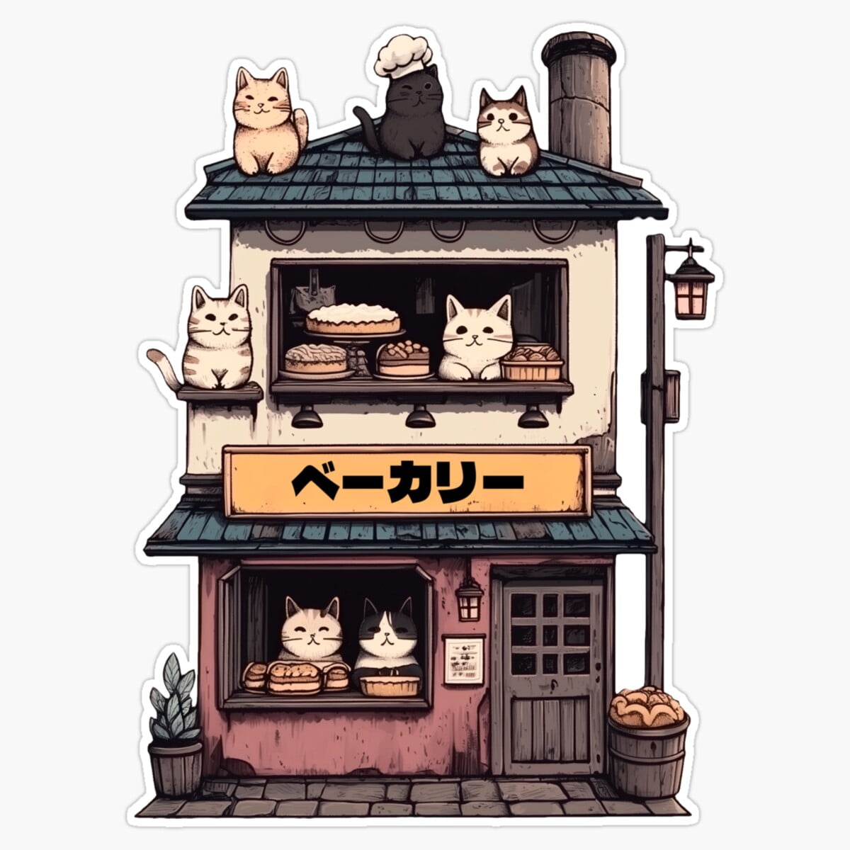 Maneki Japanese Baker Cats Retro Bakery, Vintage Pastry Er, Phone Decal Water Bottle Stickers ...