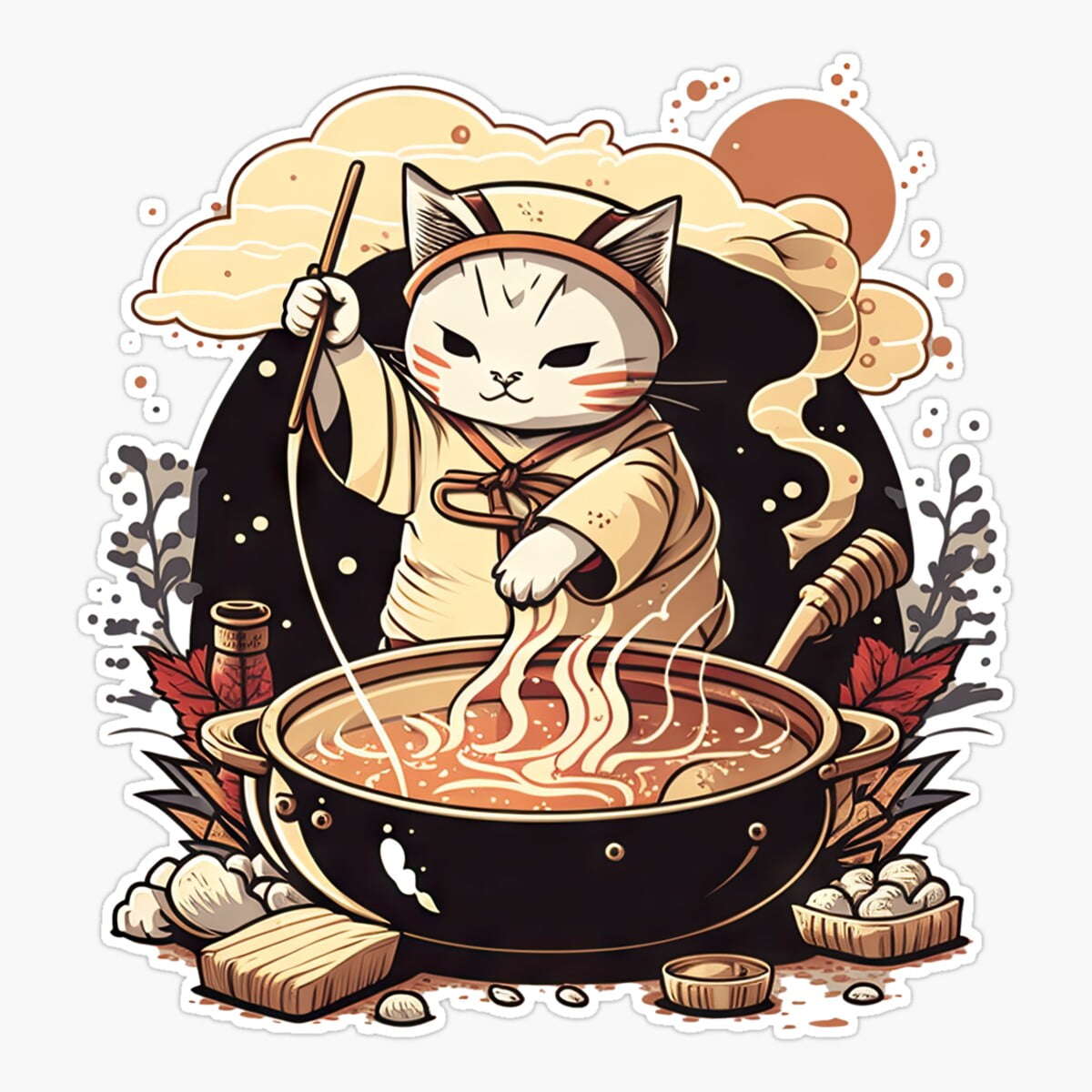 Maneki Japanese Cat Che The Cooking Kitten Sticker, Phone Decal Water ...