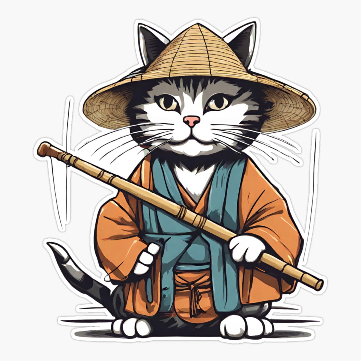 Maneki Japanese Cat Isherman (Ryōshi) Er, Phone Decal Water Bottle Stickers Car Decals, Funny ...