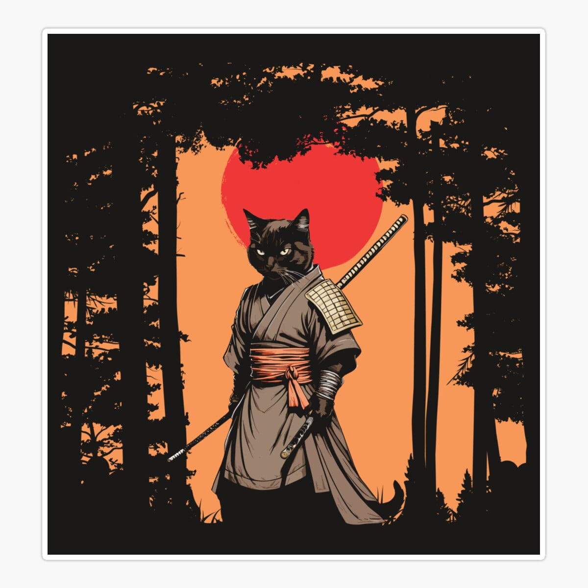 Maneki Japanese Samurai Cat Red Sun Ninja Cat Sticker, Phone Decal ...