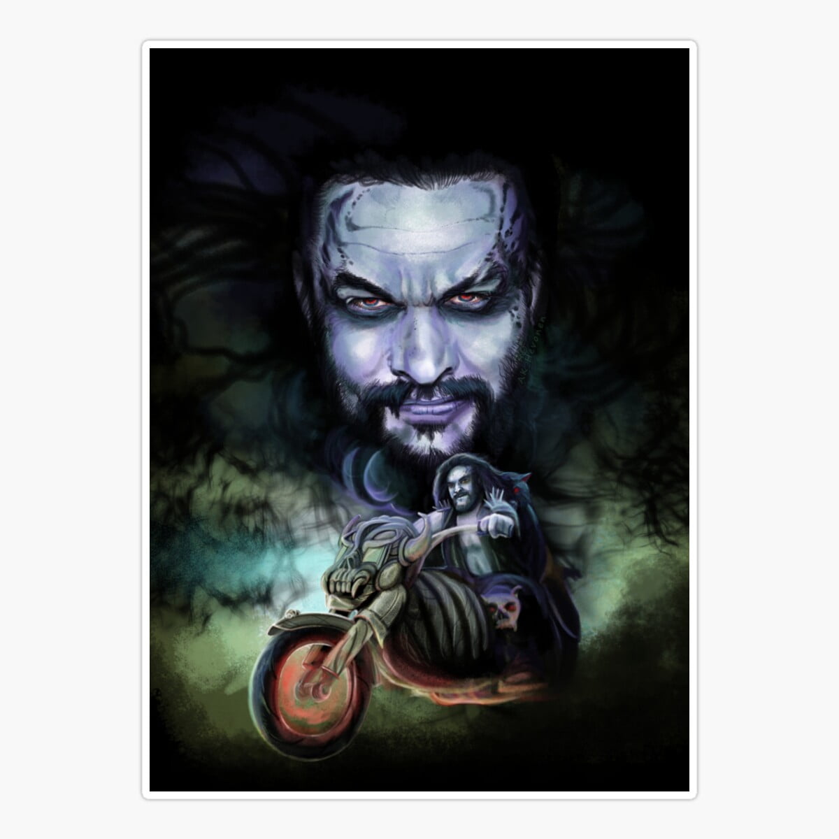 Maneki Jason Momoa Lobos Bike Painting Er, Phone Decal Water Bottle ...
