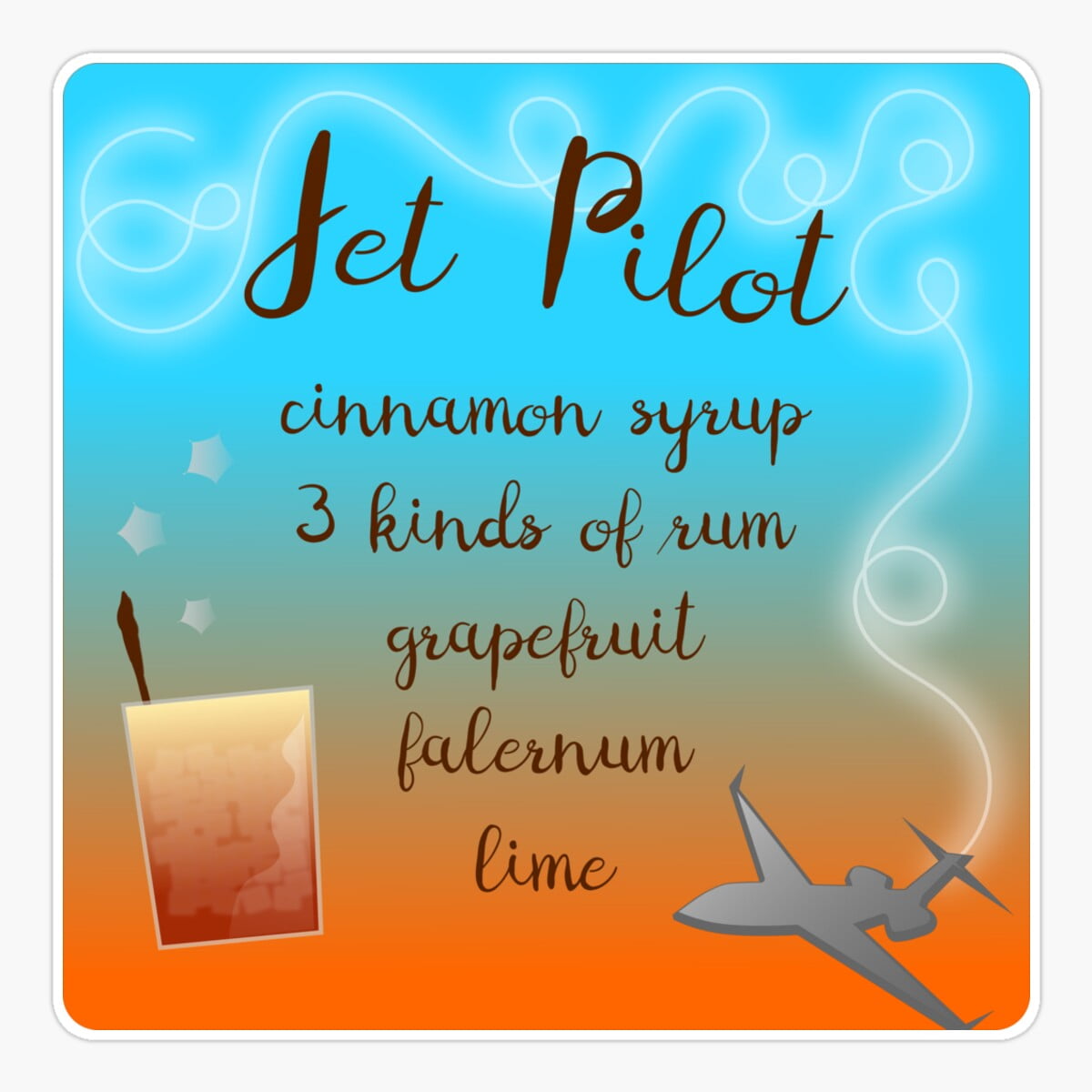 Maneki Jet Pilot, Clic Tiki Cocktail Recipe Sticker, Phone Decal Water ...