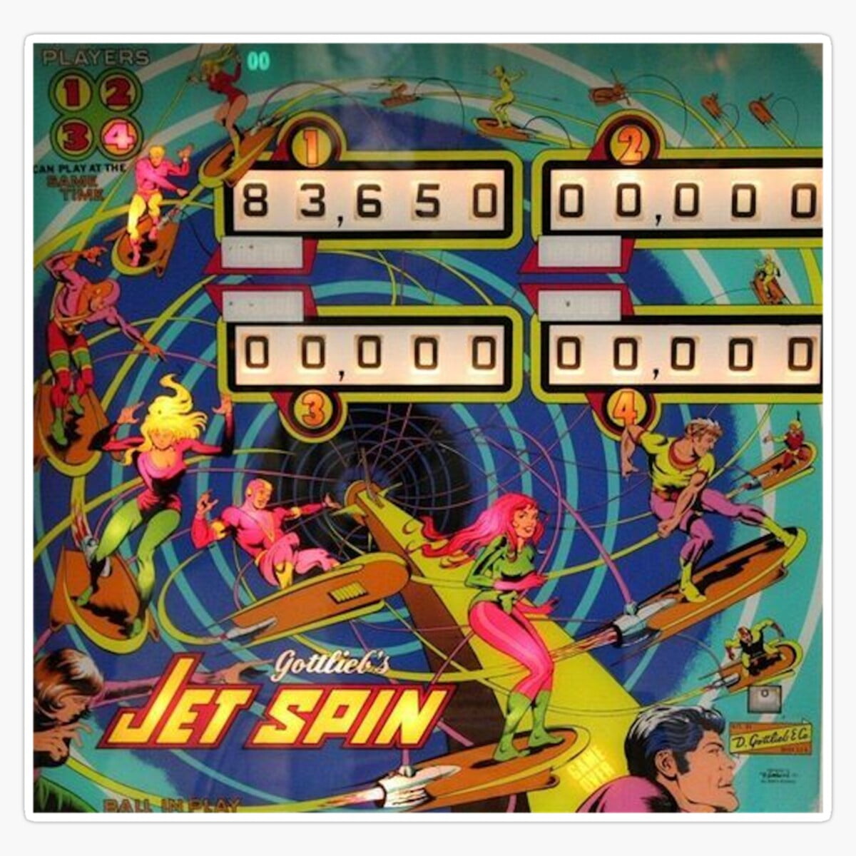 Maneki Jet Spin 70'S Pinball Machine Art Er, Phone Decal Water Bottle ...