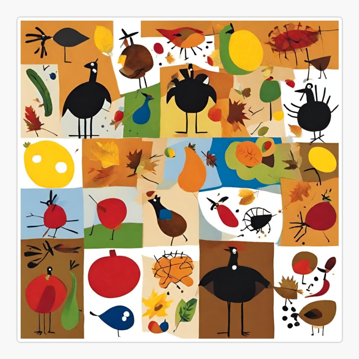 Maneki Joan Miro Inspired Abstract Thanksgiving Collage Sticker, Phone ...