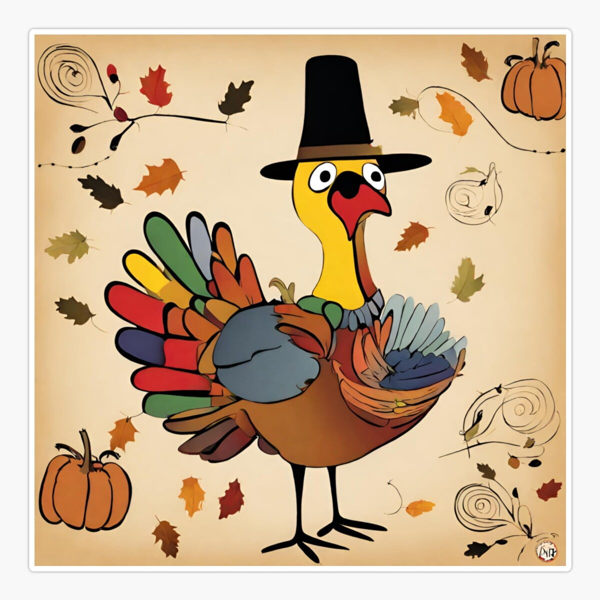 Maneki Joan Miro Inspired Thanksgiving Turkey With Hat Sticker, Phone ...