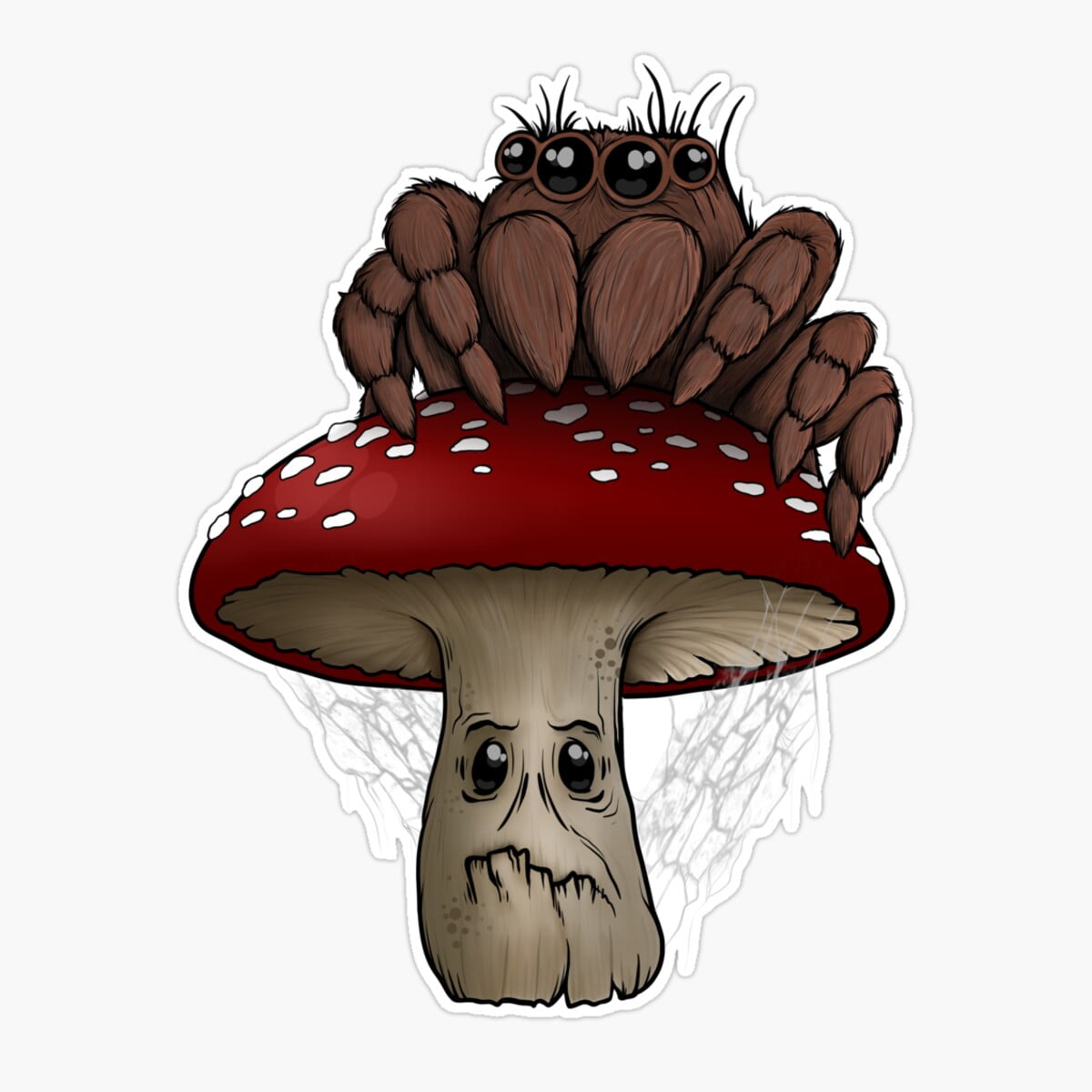 Maneki Jumping Spider On Mushroom Sticker, Phone Decal Water Bottle ...