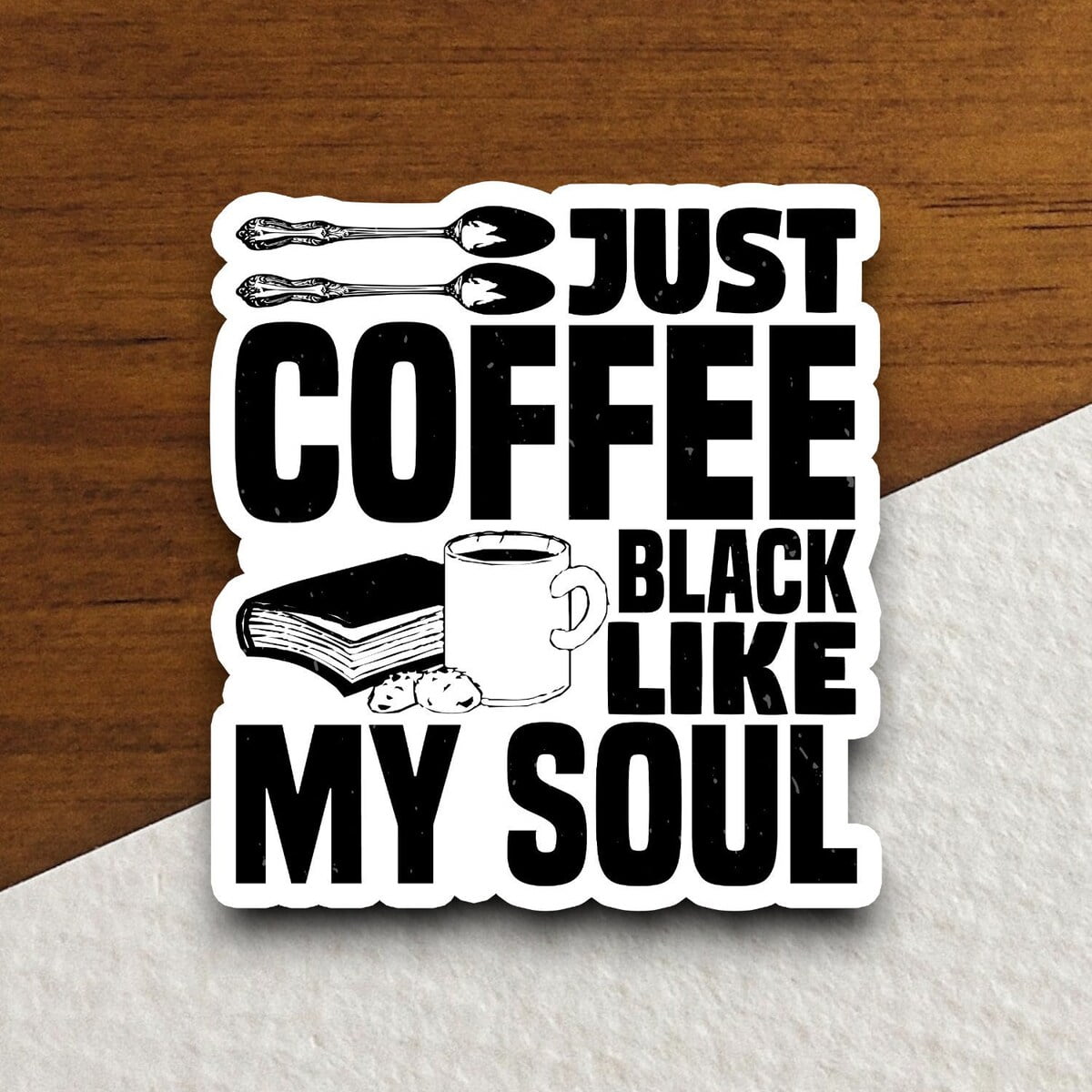 Maneki Just Coffee Black Like My Soul Sticker, Funny Stickers, Coffee ...