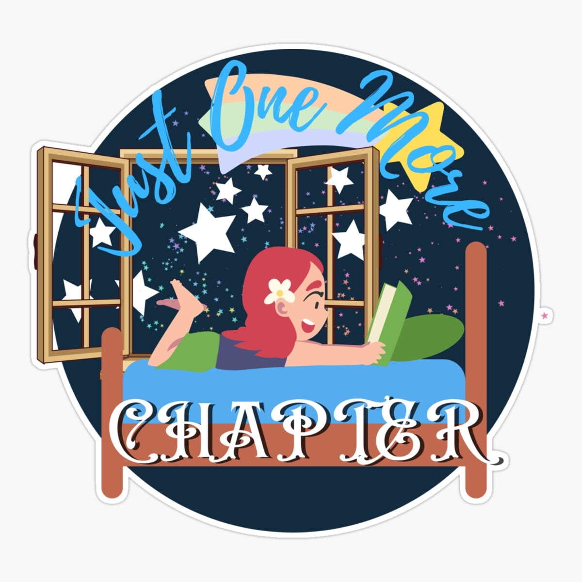 Maneki Just One More Chapter, Girl Reading On Her Bed (Dark Blue) Sticker, Phone Decal Water ...