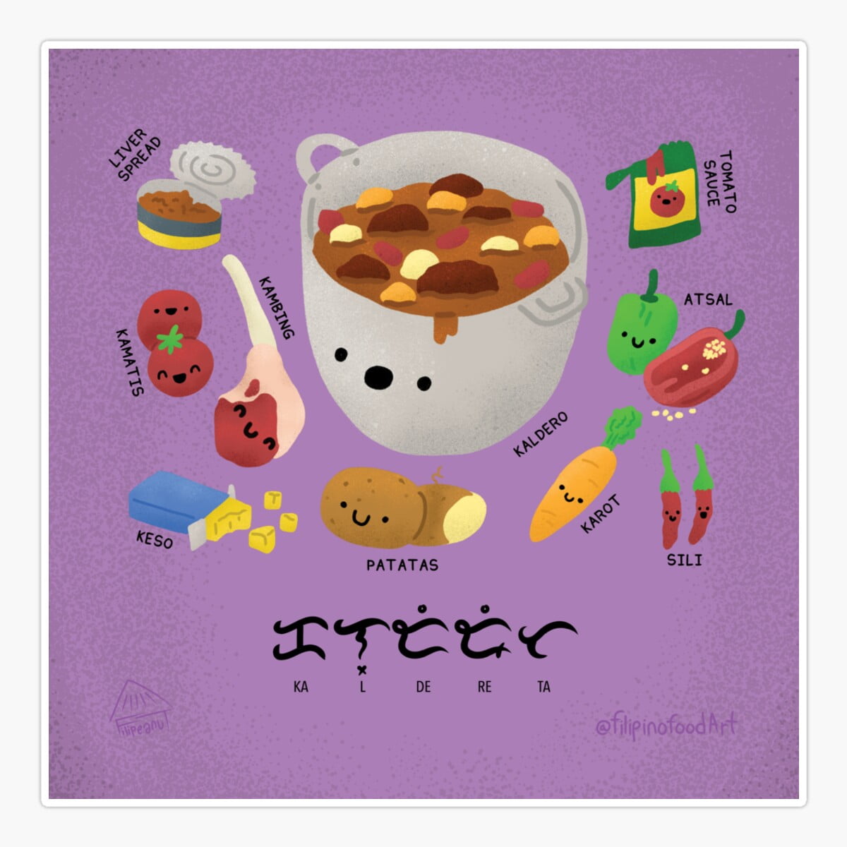 Maneki Kaldereta Recipe Art Sticker, Phone Decal Water Bottle Stickers ...