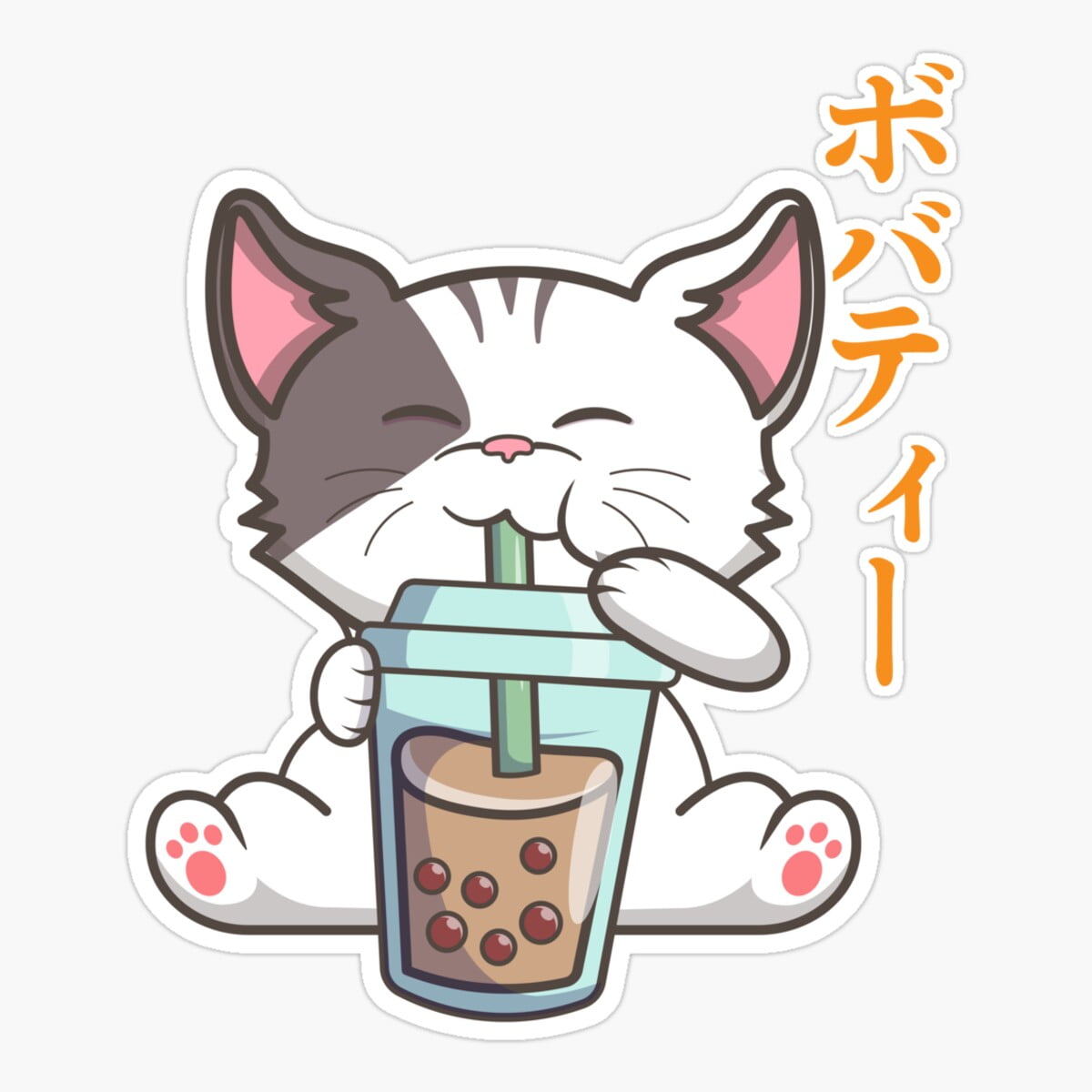 Maneki Kawaii Boba Tea Lover Bubble Tea Cat Anime Er, Phone Decal Water ...