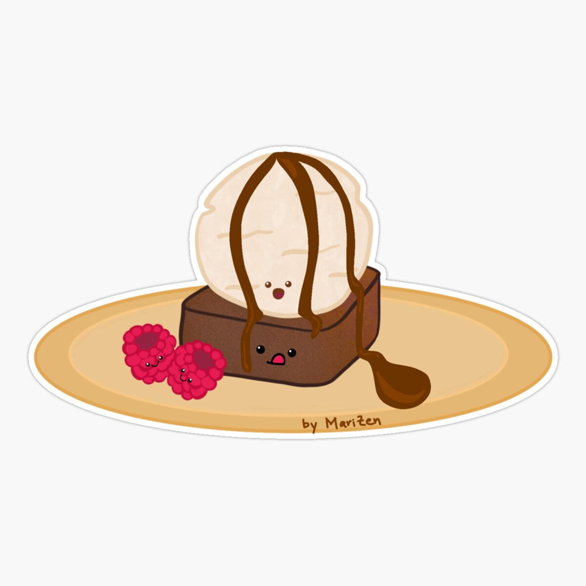 Maneki Kawaii Brownie And Ice Cream Sticker, Phone Decal Water Bottle ...