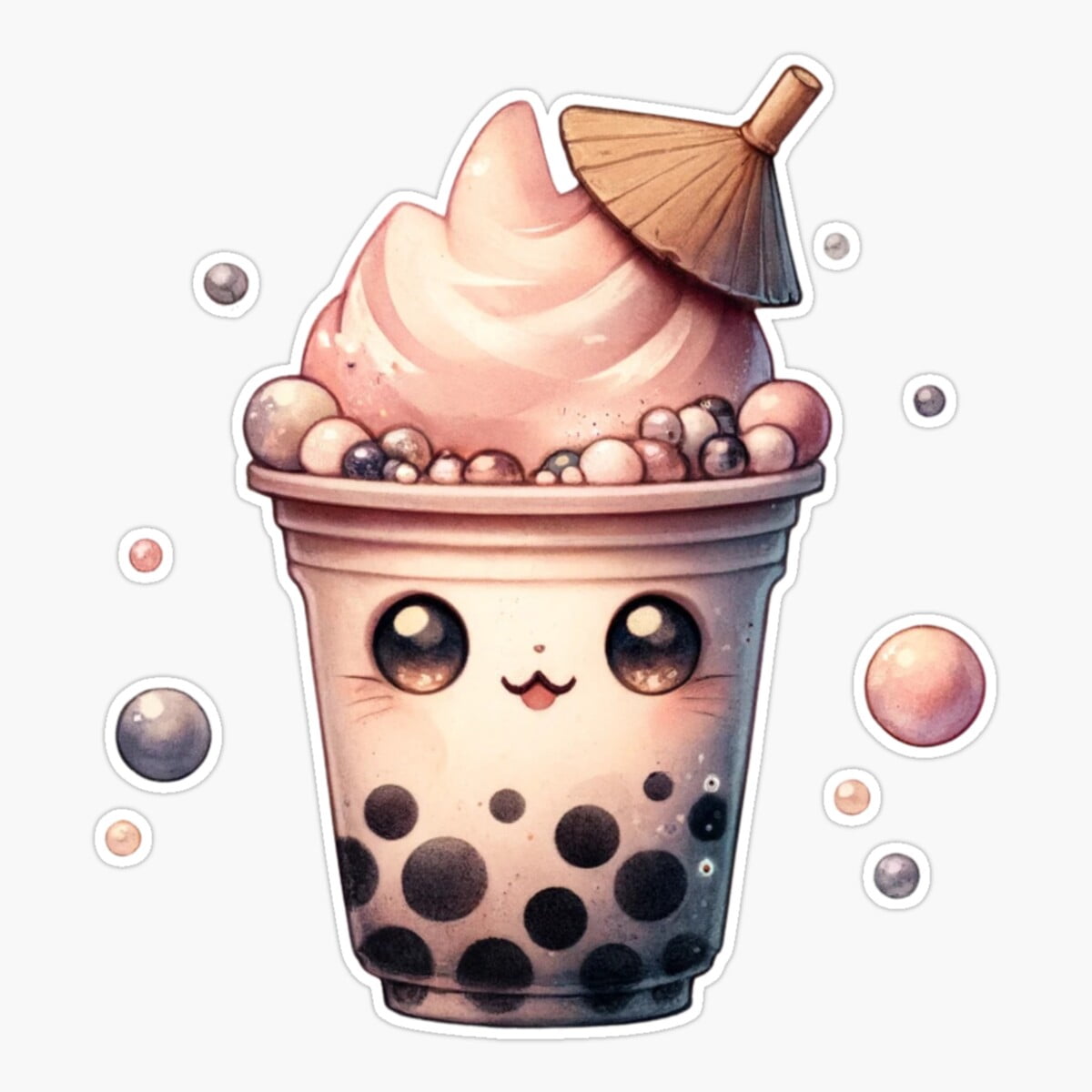 Maneki Kawaii Bubble Tea Cup With Toppings Er, Phone Decal Water Bottle ...