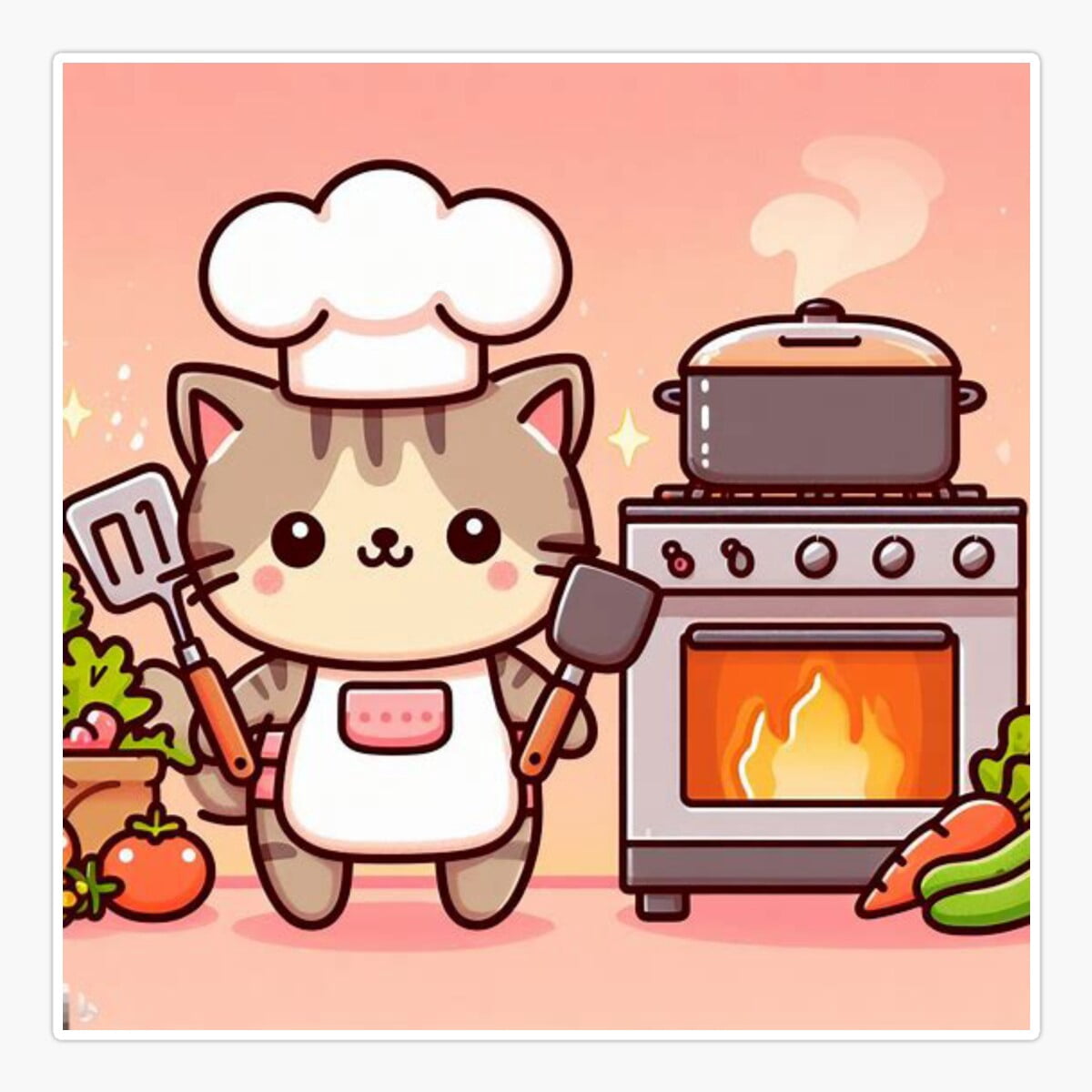 Maneki Kawaii Cat Cooking Sticker, Phone Decal Water Bottle Stickers ...