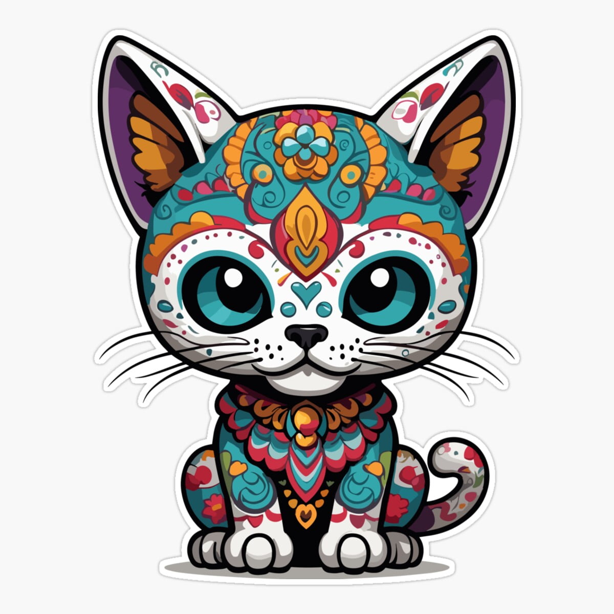 Maneki Kawaii Cat Iconic Sugar Skull Aesthetic Sticker, Phone Decal ...