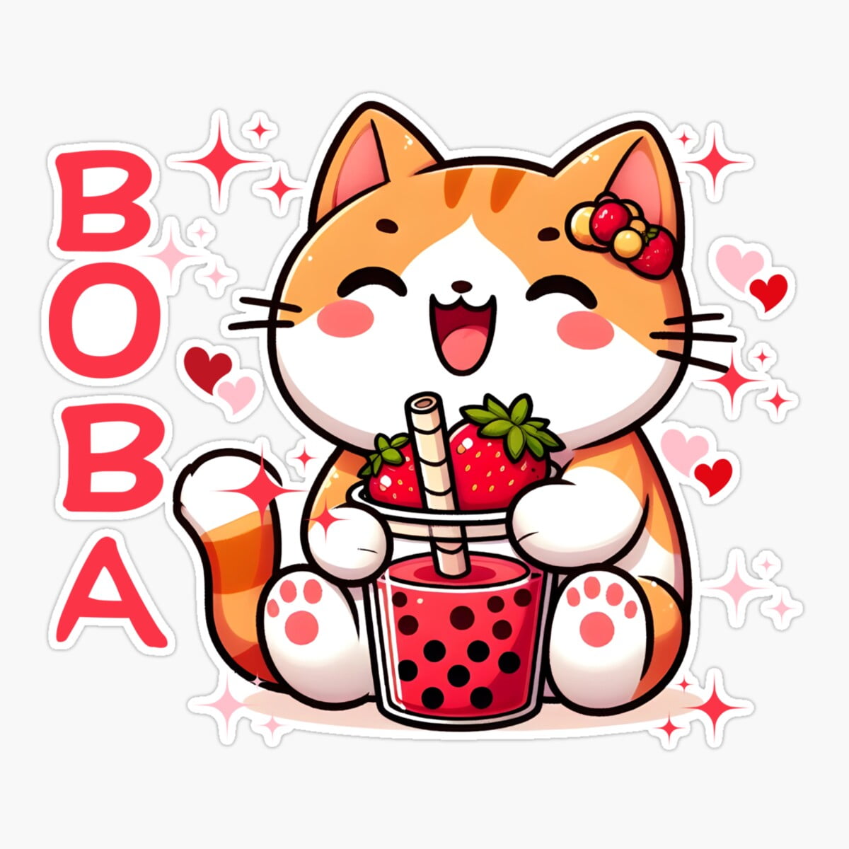 Maneki Kawaii Cat Strawberry Milk Tea. Cute Milk Tea Er, Phone Decal ...