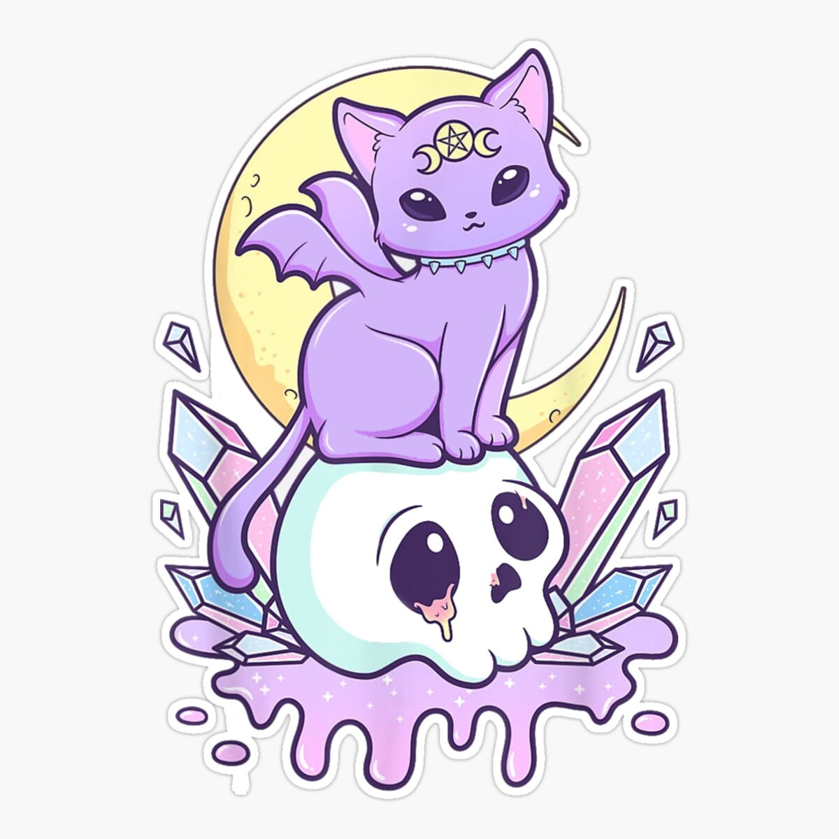 Maneki Kawaii Pastel Goth Cute Creepy Witchy Cat And Skull Sticker ...