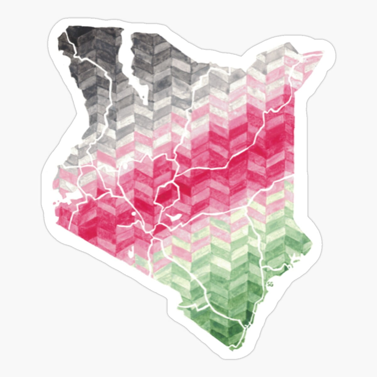 Maneki Kenya Map Sticker Sticker, Phone Decal Water Bottle Stickers Car ...