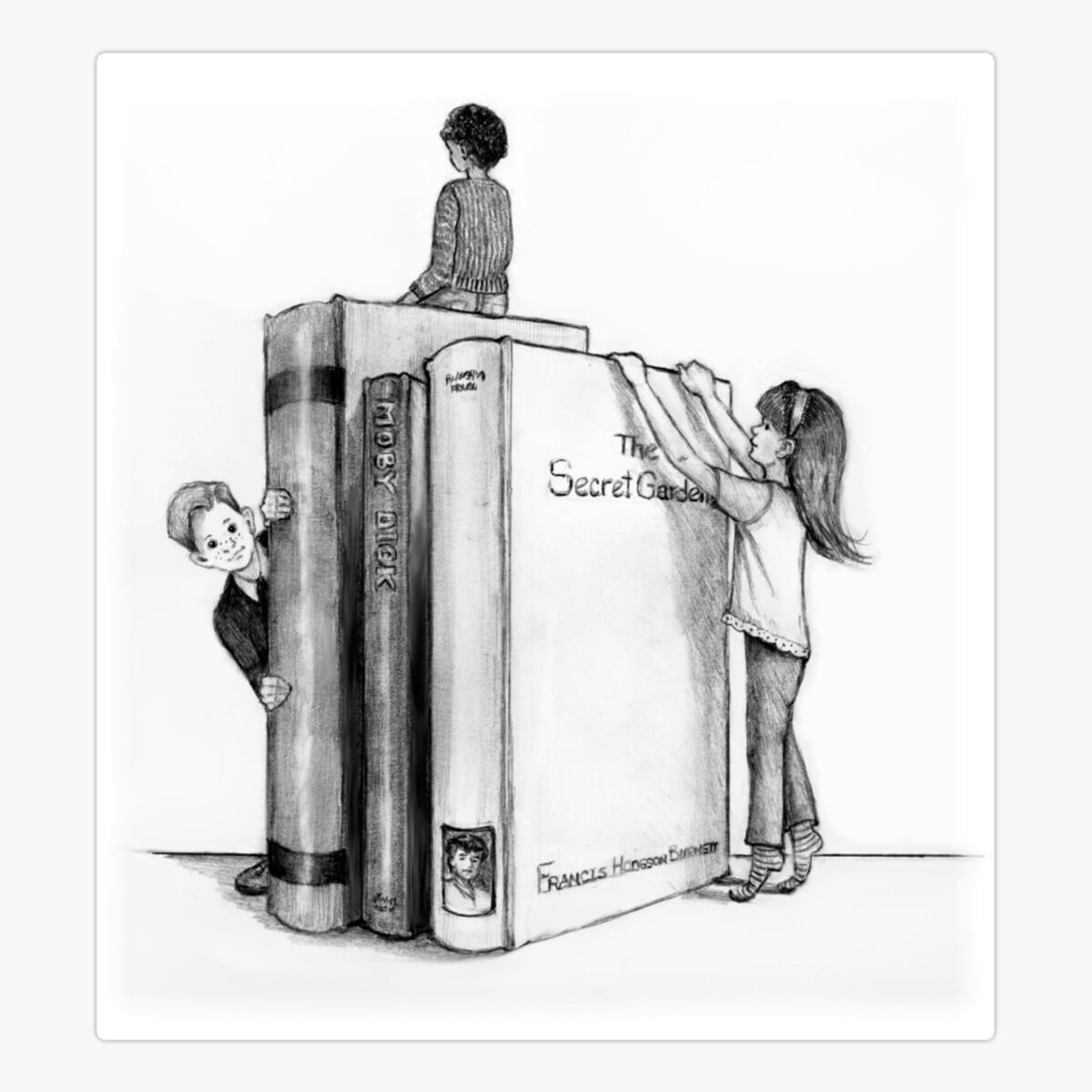 Maneki Kids Playing, Giant Books, Antasy Pencil Drawing, Reading ...