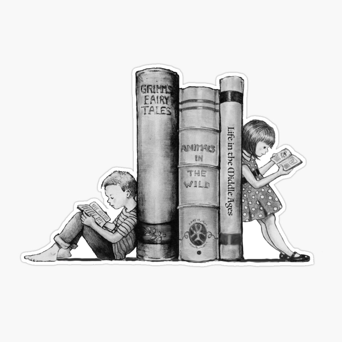 Maneki Kids Reading Books, Bookends, Pencil Art, Literacy, Library ...