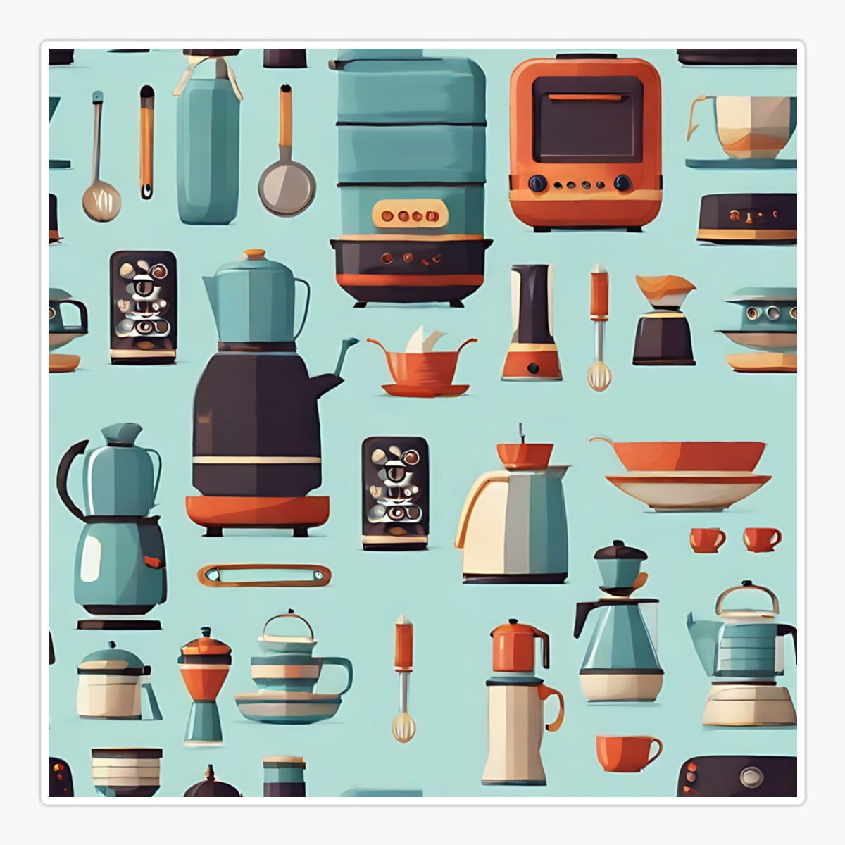 Maneki Kitchen Appliances Pattern Sticker, Phone Decal Water Bottle ...