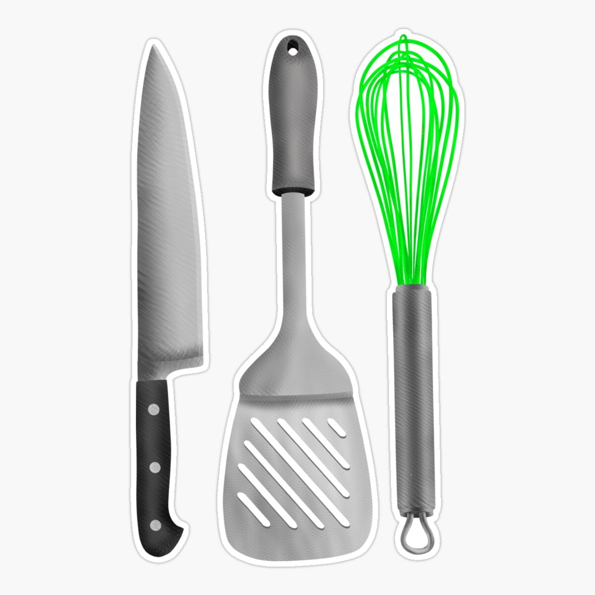 Maneki Kitchen Utensils Knie Spatula Whisk Sticker, Phone Decal Water ...