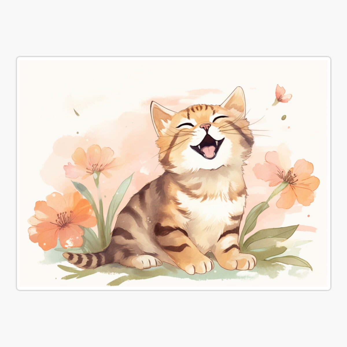 Maneki Kitten Laughing With Eyes Closed In A Loral Garden Burst O Joy ...