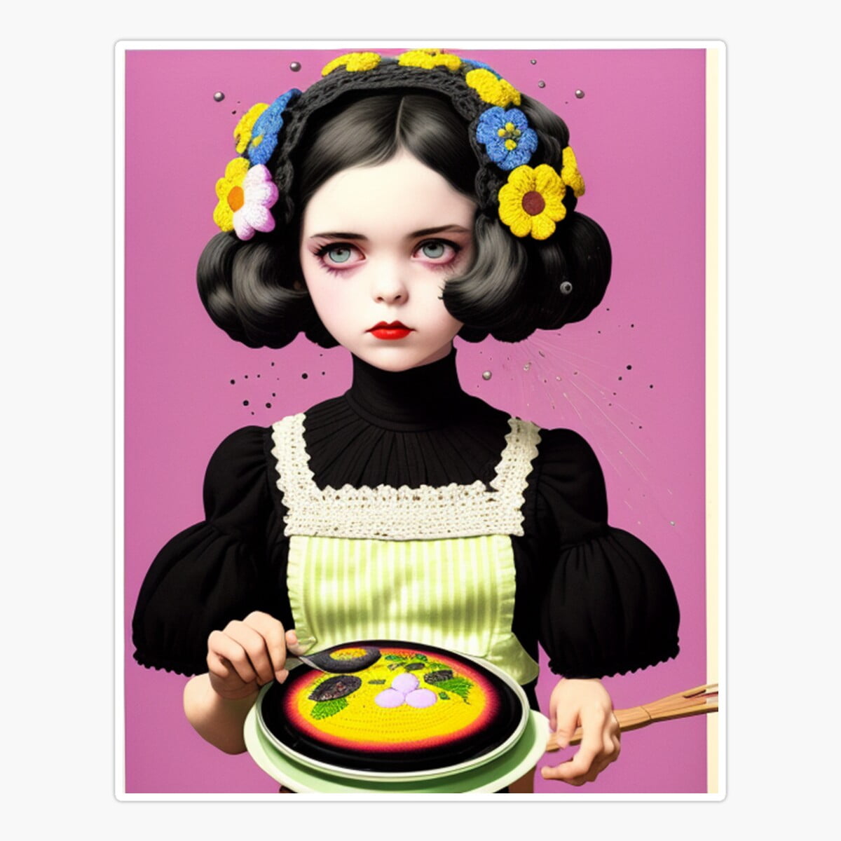 Maneki Knit Crochet Gothic Girl Cooking 2 Sticker, Phone Decal Water ...