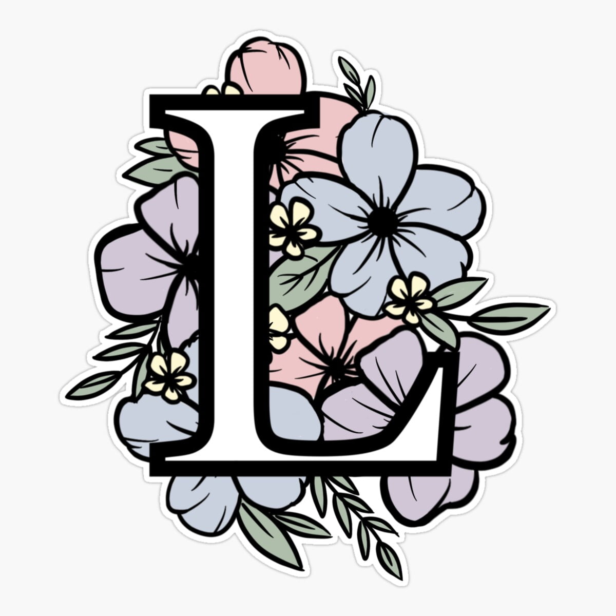 Maneki L Initial Er Floral Er, Phone Decal Water Bottle Stickers Car ...