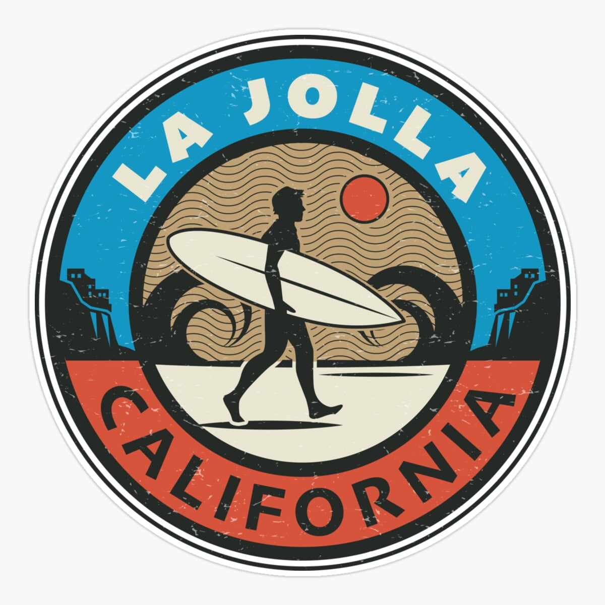 Maneki La Jolla California Surfing Sticker, Phone Decal Water Bottle ...