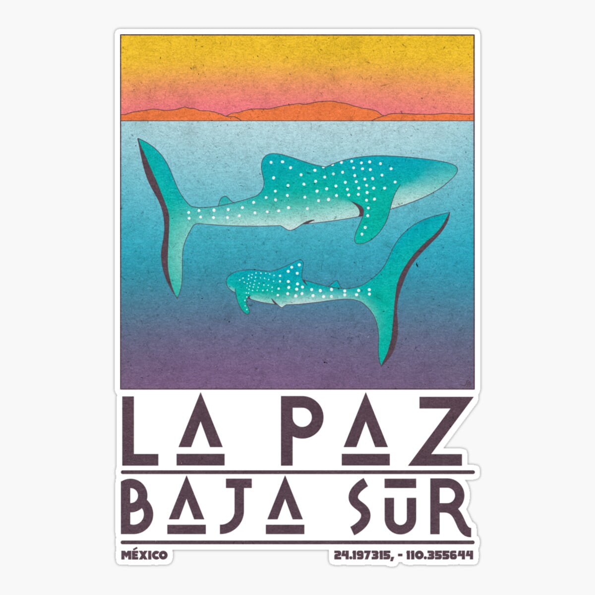 Maneki La Paz, Baja Sur, Mexico Retro Travel Poster Sticker, Phone ...