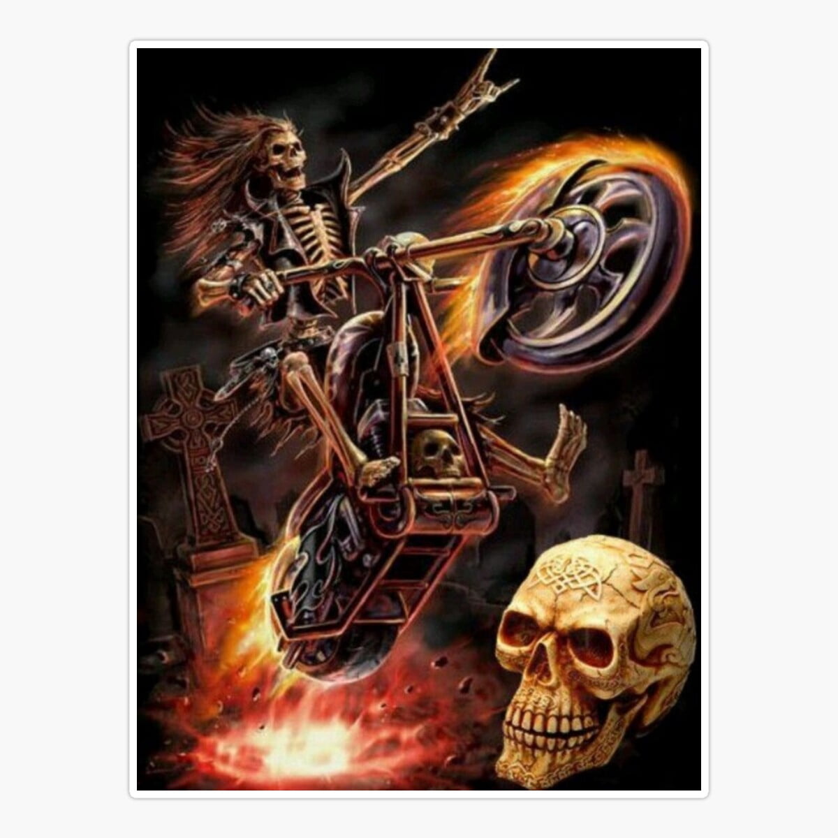 Maneki Laming Skeleton Riding A Motorcycle Er, Phone Decal Water Bottle ...