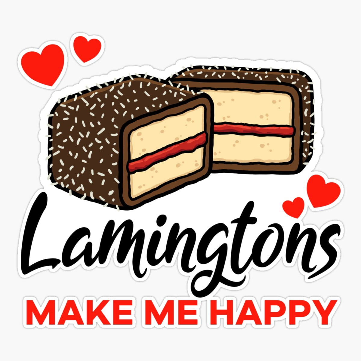 Maneki Lamingtons Make Me Happy Sticker, Phone Decal Water Bottle ...