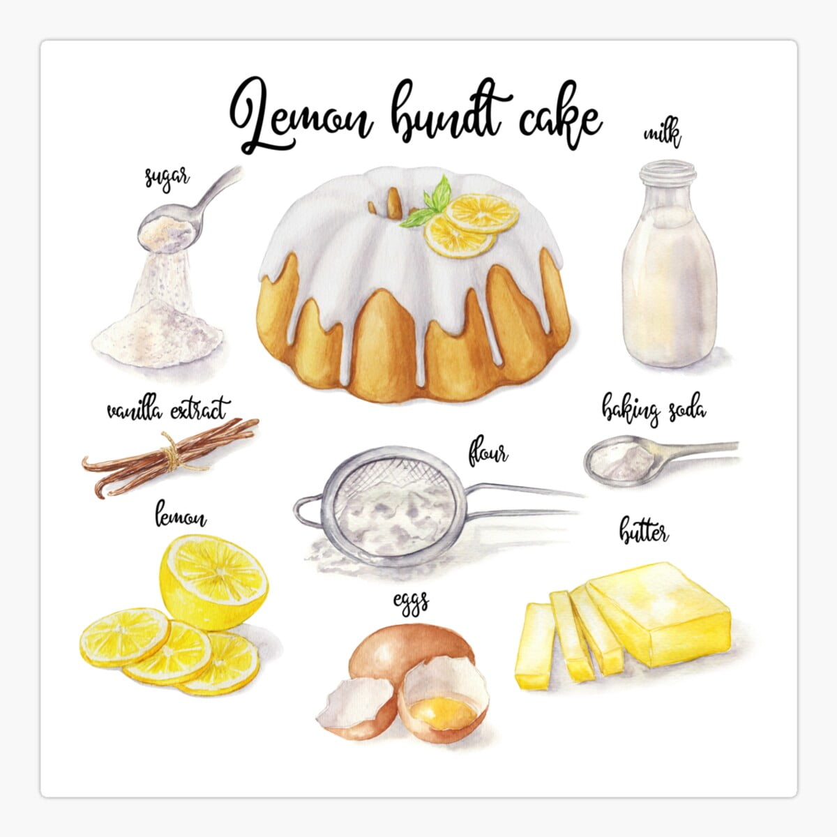 Maneki Lemon Bundt Cake Recipe Sticker, Phone Decal Water Bottle ...