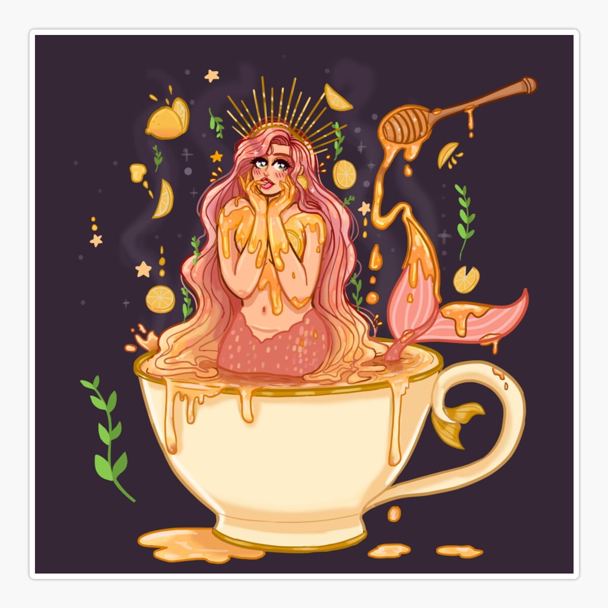 Maneki Lemon & Honey Tea Mermaid Er, Phone Decal Water Bottle Stickers ...