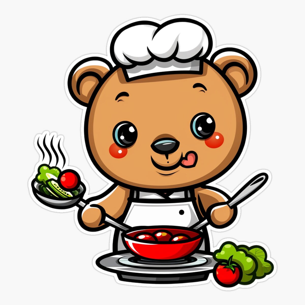 Maneki Little Che Bear - Cooking With Love Illustration Sticker, Phone ...