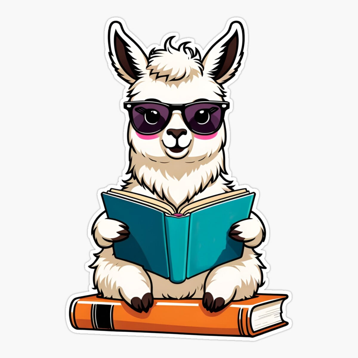 Maneki Llama With Gles Reading Book Sticker, Phone Decal Water Bottle ...