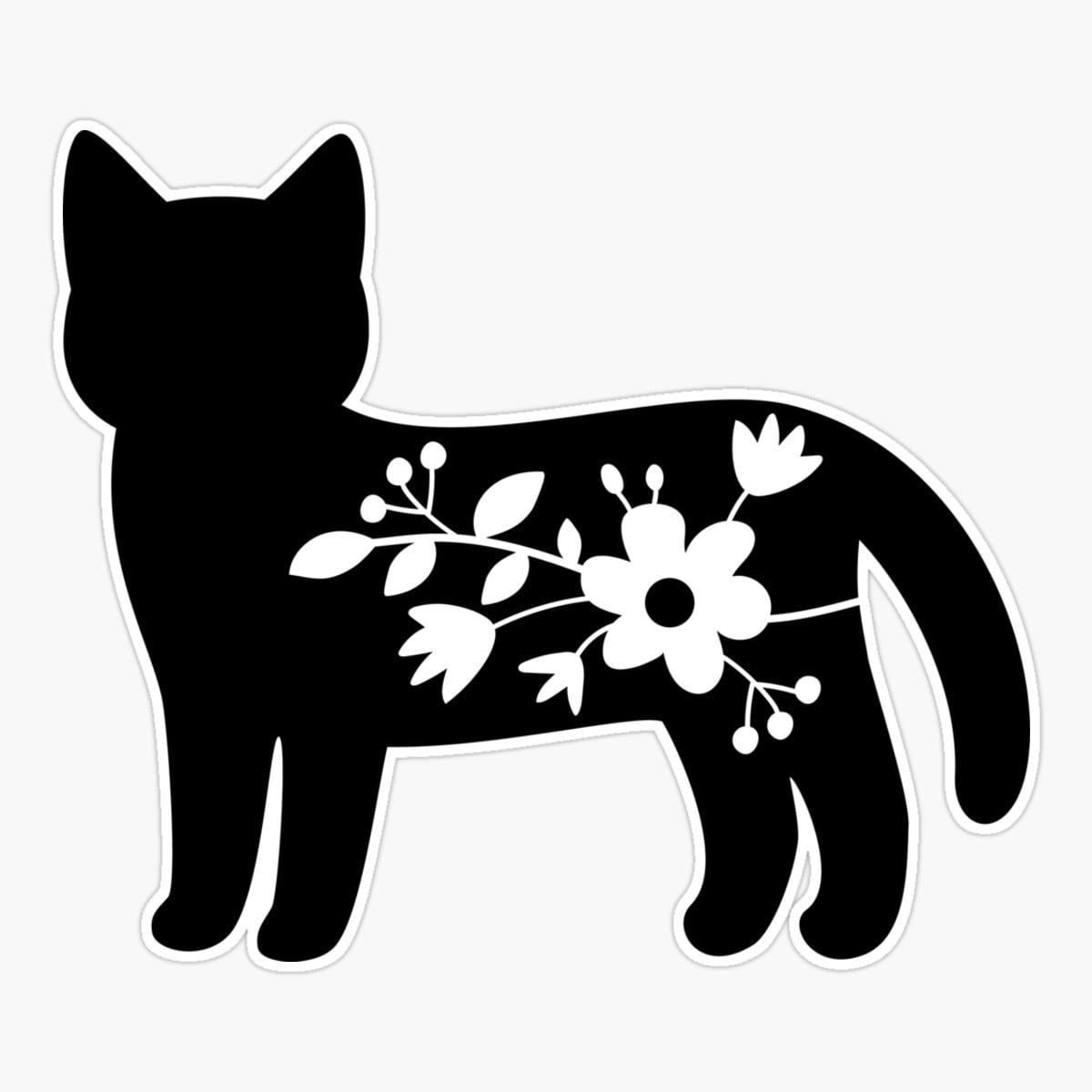 Maneki Loral Cat, Sweet Cat Design, Cat Lovers Git_Black (#5) Sticker ...