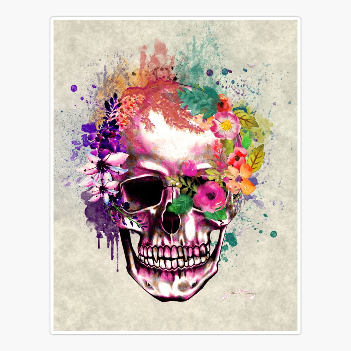 Maneki Loral Skull Iv Er, Phone Decal Water Bottle Stickers Car Decals ...