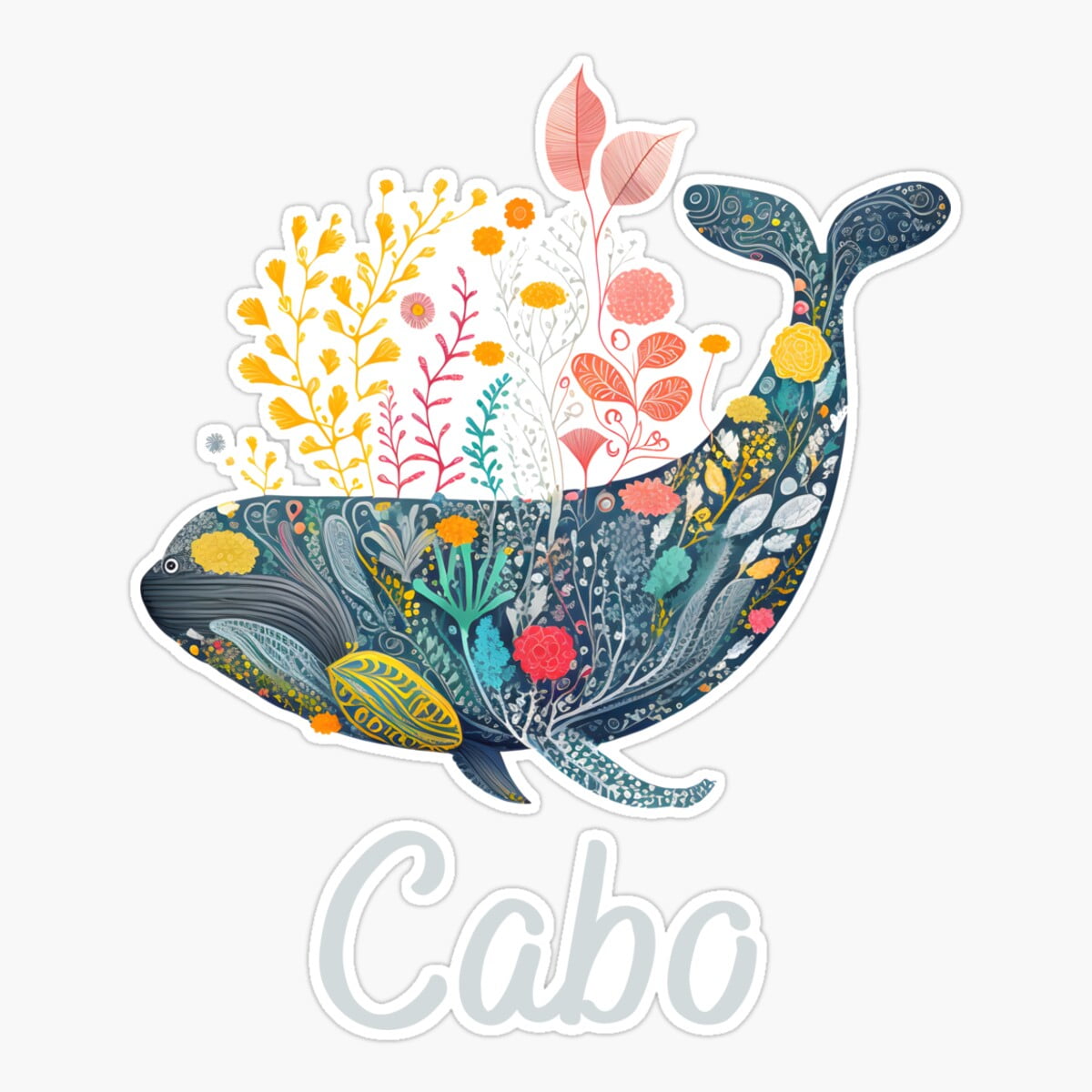 Maneki Loral Whale Cabo San Lucas Sticker, Phone Decal Water Bottle ...