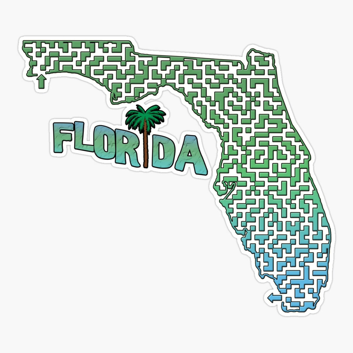 Maneki Lorida State Outline Maze & Labyrinth Sticker, Phone Decal Water ...