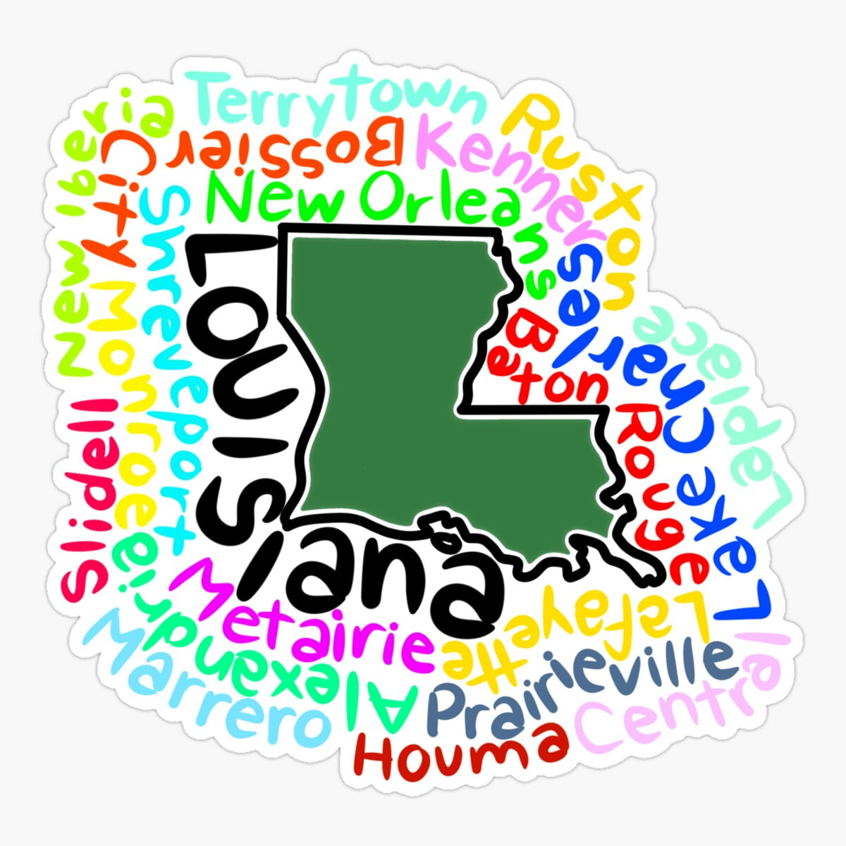 Maneki Louisiana Map With Names Sticker, Phone Decal Water Bottle ...