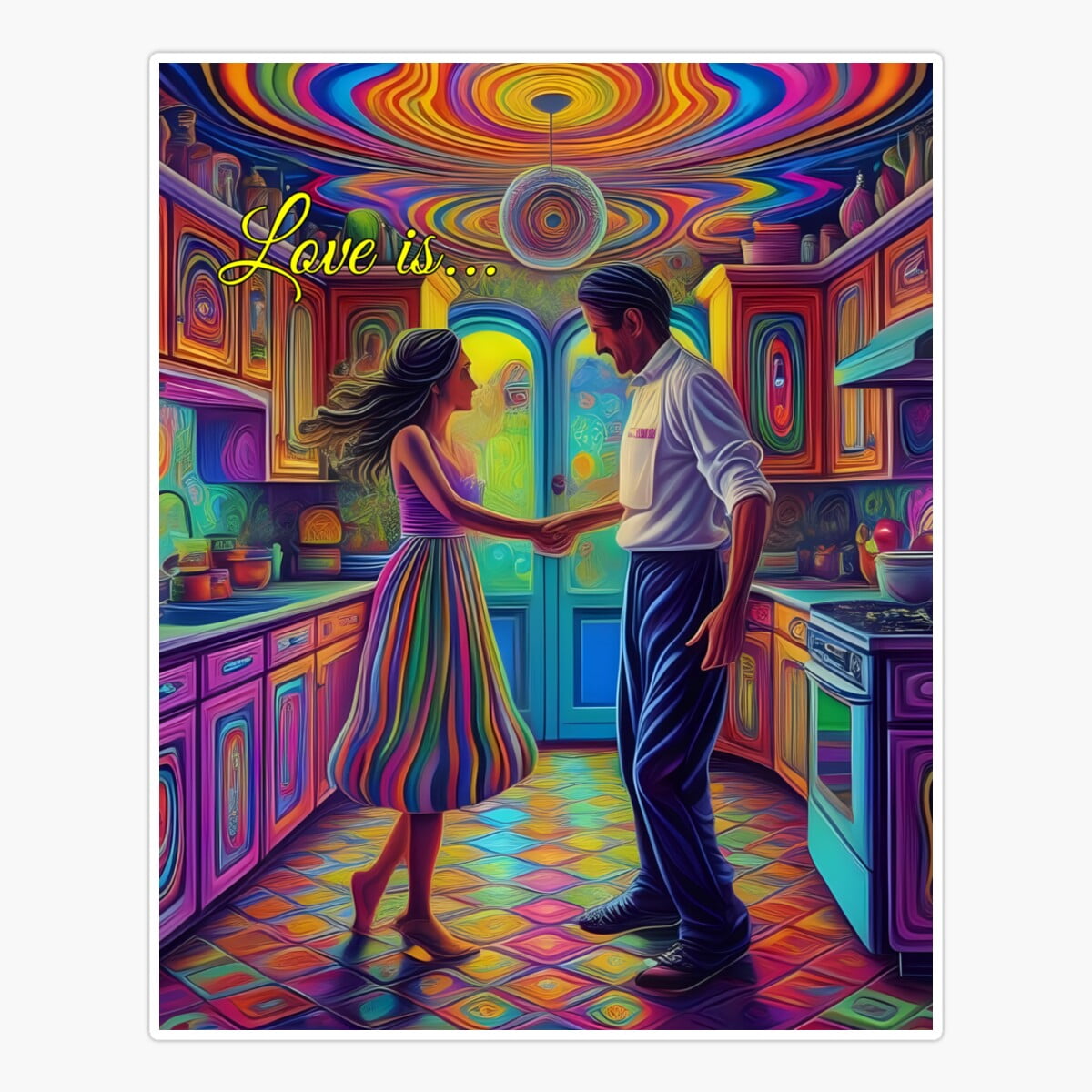 Maneki Love Is: Couple Dancing In A Rainbow Kitchen Sticker, Phone ...