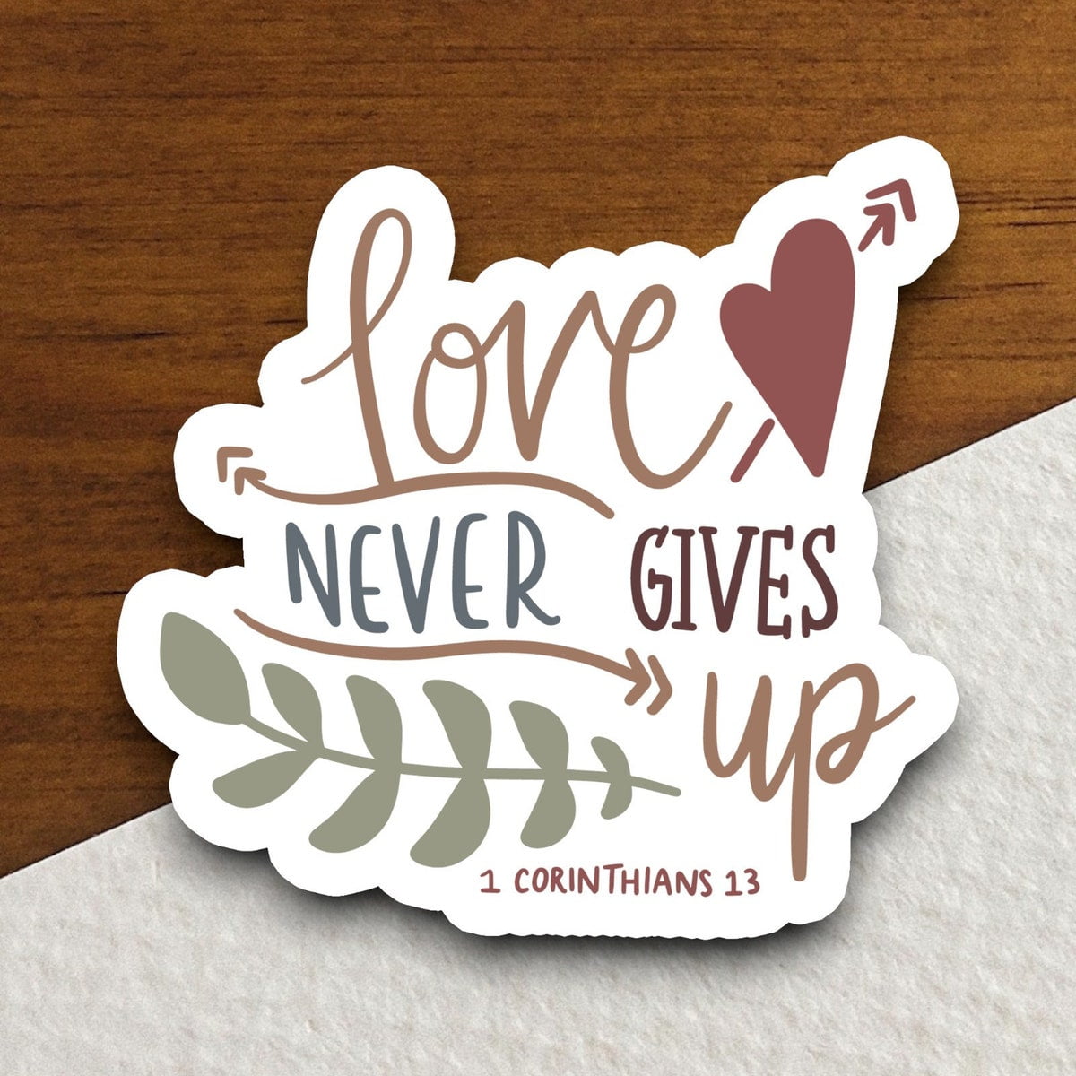 Maneki Love Never Gives Up Sticker, Religious Sticker, Faith Sticker ...