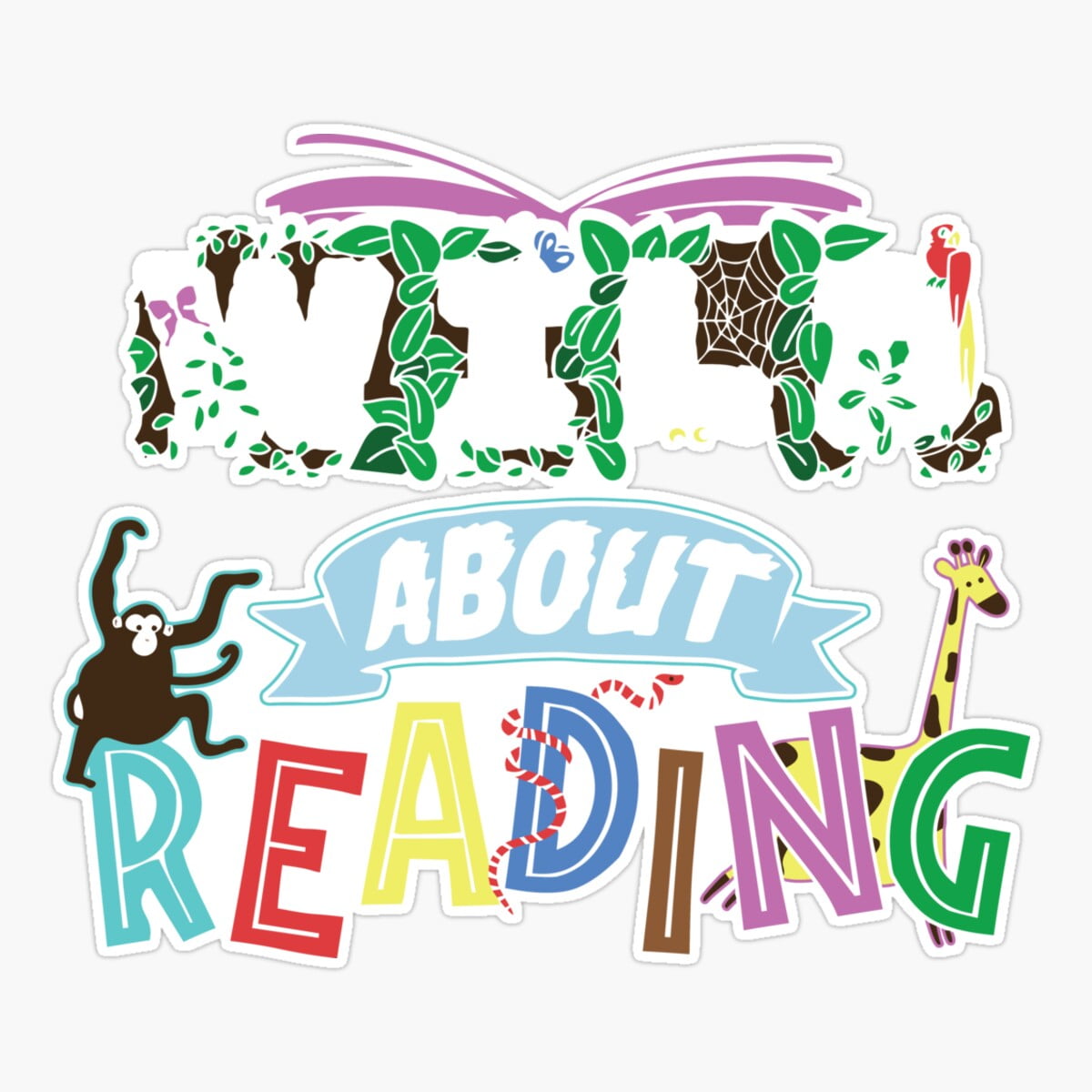 Maneki Love Reading Wild About Books Git Teachers Graphic Print Sticker ...