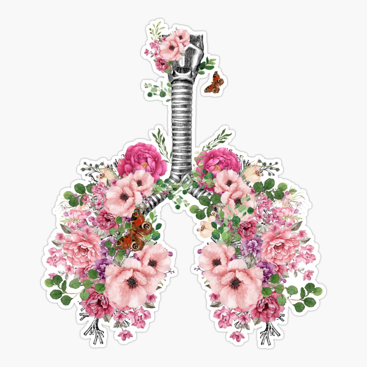 Maneki Lungs,Bloom Pink Roses, Anatomy, Watercolor Er, Phone Decal ...